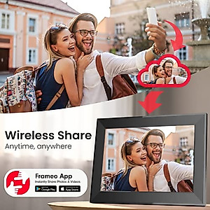 SKYRHYME 10.1 Inch Digital Picture Frame, FRAMEO WiFi Digital Photo Frame with 1280 * 800 IPS Touch Screen,16GB Storage, Auto-Rotate Slideshow, Easy to Share Photo/Video via Free App