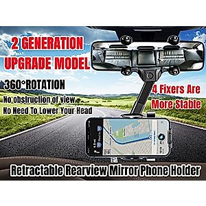 DUCTIAIARY 【2 Generation Upgrade】 Phone Mount for Car丨Adjustable Rearview Cell Mount丨360°Rotatable and Retractable Car Phone Holder, Universal Mirror Phone Holder for All Mobile Phones - More Stable