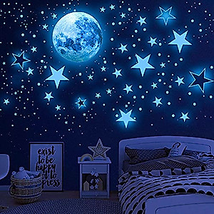 Glow in The Dark Stars for Ceiling, 1120PCS Airsnigi Glow in The Dark Wall Decals Long-Lasting Glowing Star Wall Stickers Perfect Gifts for Kids Room Decor, Halloween, Christmas - Blue