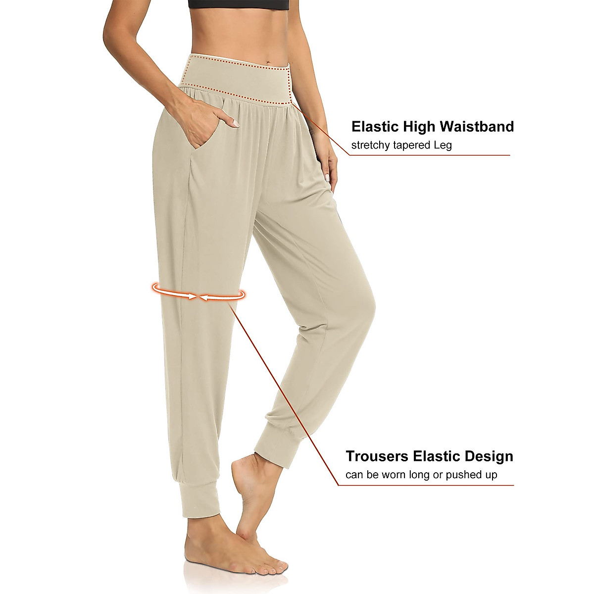 DIBAOLONG Womens Yoga Joggers Loose Workout Sweat Pants Comfy Lounge Pants with Pockets Apricot XL