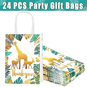 Jungle Safari Party Favor Bags 24 Pcs Jungle Animal Theme Candy Treat Bags Thank You Paper Gift Bags with Handles for Baby Shower Birthday Party