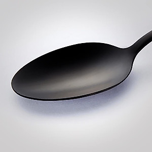 Matte Black Dessert Spoon, Seeshine 6.8-inch Stainless Steel Black Teaspoon, Suitable for Family, Kitchen, Restaurant, Set of 12, Dishwasher Safe