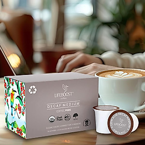 Lifeboost Organic Decaf Coffee K Cups - Low Acid Single Origin Non-GMO Mold Free Decaf Coffee Pods Compatible with Keurig & Keurig 2 - No Mycotoxins or Pesticides - 10 Count