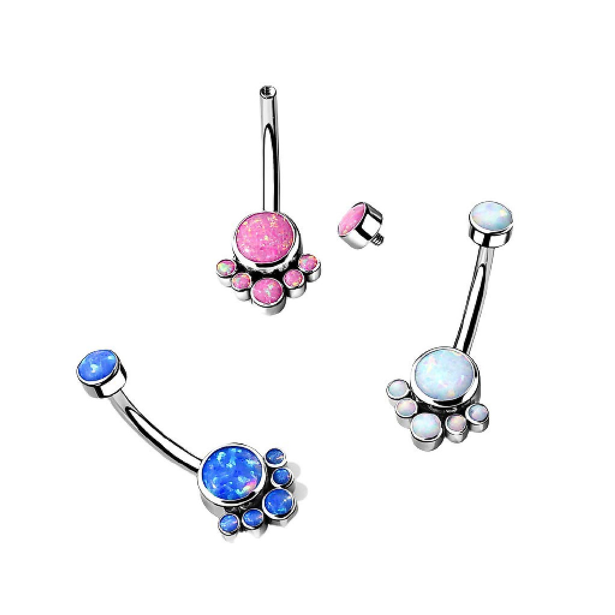 Pierced Owl 14G Implant Grade Titanium Internally Threaded Top Round Bezel Set Synthetic Opal Cluster Navel Belly Button Ring (Opal White)