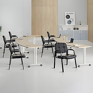 CLATINA Waiting Room Guest Chair with Bonded Leather Padded Arm Rest for Office Reception and Conference Desk Black