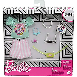 Barbie Storytelling Fashion Pack of Doll Clothes Inspired by Hello Kitty & Friends: Aqua Kawaii Tokyo Top, Striped Shorts & 6 Accessories Dolls, Gift for 3 to 8 Year Olds
