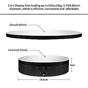 2 in 1 Motorized Rotating Display Stand with Mirror Sticker,Motorized Lazy Susan Turntable Spinning Display 5.74" with 8.7 Inch Replacement Cover for Photography Show Platform (Black,Without Remote)