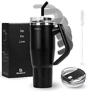 SKETORA 32 oz Tumbler with Rotatable Handle & 3 in 1 Sliding Lid - Stainless Steel Travel Coffee Mug for Hot & Cold Drinks (Midnight Matte Black)