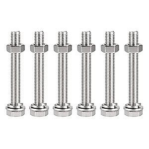 uxcell M10 x 80mm Hex Head Screws Bolts, Nuts, Flat & Lock Washers Kits, 304 Stainless Steel Fully Thread Hexagon Bolts 6 Sets