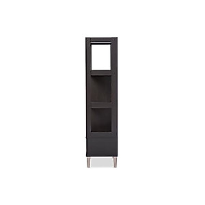 Baxton Studio Kalien Modern & Contemporary Wood Leaning Bookcase with Display Shelves & One Drawer, Dark Brown