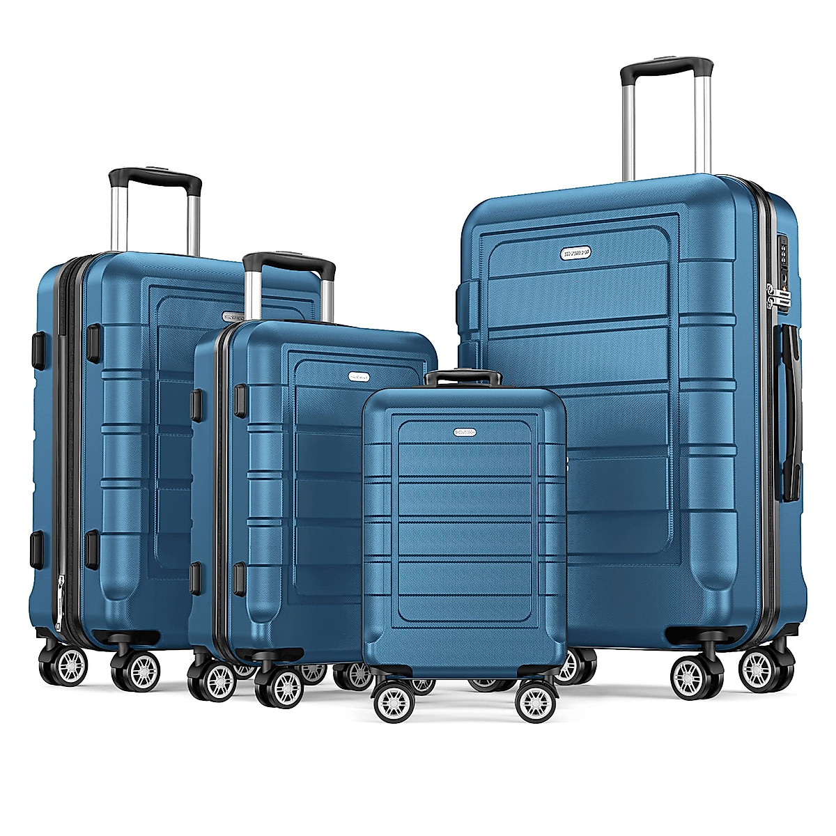 SHOWKOO Luggage Sets Expandable PC+ABS Durable Suitcase Sets Double Wheels TSA Lock 4 Piece Luggage Set Navy