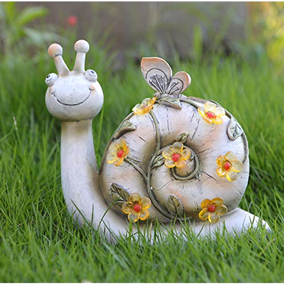 WSgift Resin Snail Figurine Lights Solar Powered Outdoor Statue Lights for Patio Lawn Garden Yard Decorations, L8.5 x W3.5X H8.5 Inch