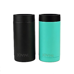 JOVIAL 16 Oz Insulated Stainless Steel Can Cooler,double wall insulated Can holder/insulator/Coozie,Tall Boy Sleeve for all 16 Oz beer/soda/pop/coke Cans. (16 Oz, Black+Seafoam, 2)