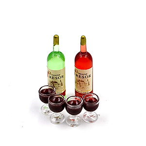 Togudot 1:12 Miniature Red Wine Bottle Set and Wine Goblet Cups Dollhouse Mini Kitchen Decoration Accessories