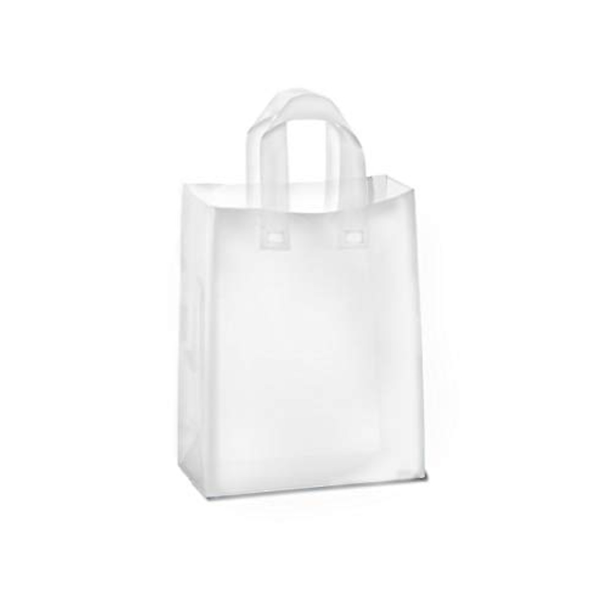 Frosted Plastic Gift Bags 100 Pack 8" x 10" x 4" Clear Frosted Bags with Soft Loop Handles for Gifts Retail and More
