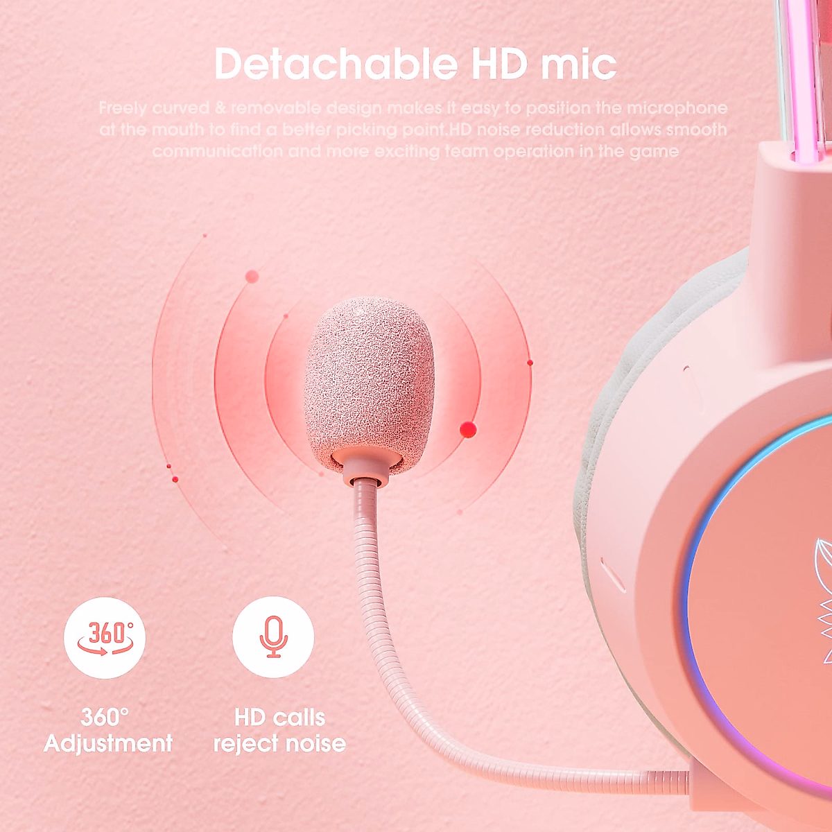 SIMGAL Antler Gaming Headset with Mic, 3.5mm Lightweight Headphones with RGB Aluminum Frame, Surround Sound, Compatible with PS4 PS5 Xbox One(Adapter Not Included) PC Mobile (Pink with Antler)