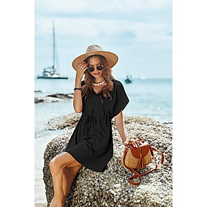 Ekouaer Women's Cover Ups Casual Swimsuit Coverups Flowy Tie Waist Beach Cover Up Dress(Black, X-Large)