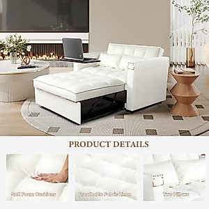 Convertible Sofa Bed, 3-in-1 Multi-Functional Velvet Sleeper Couch Pull-Out Bed, 48'' Loveseat Bed Chaise Lounge with Adjustable Backrest and Pillows, Hidden Side Table for Living Room, Small Space