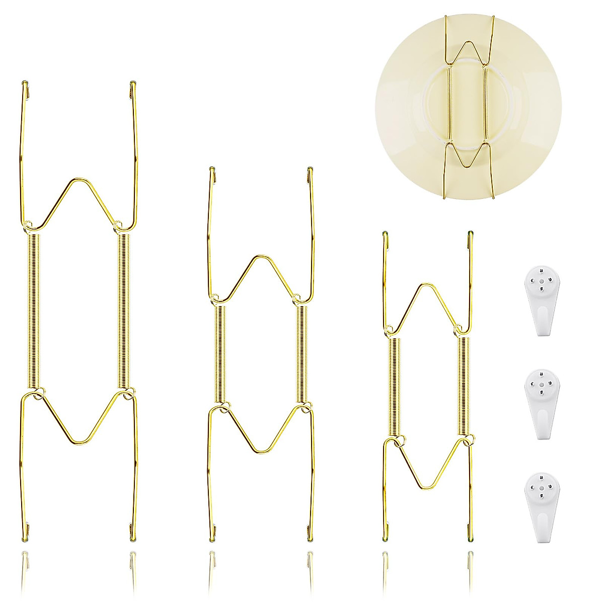 COIDEA 3 Pieces Plate Hangers for Wall, 6 8 10 Inch Plate Hangers, Stainless Steel Invisible Wire Plate Holder with 3 Pack Wall Hooks, Compatible 5 to 10.5" Decorative Antique Plates and Arts