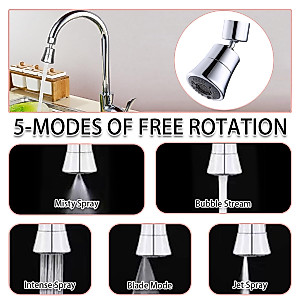 Faucet Extender Faucet Sprayer Attachment for Kitchen Sink, 5 Flow Mode Faucet Aerator 360° Swivel Anti-Splash Sink Sprayer Kitchen Faucet Head Replacement