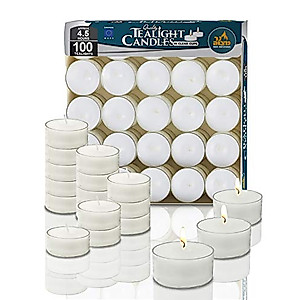 Ner Mitzvah Tea Light Candles - 100 Bulk Pack - White Unscented Tealight Candles in Clear Cup - Long Burning - 4.5 Hour