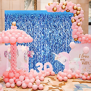 Wavy Blue Metallic Tinsel Foil Fringe Curtains, 2 Pack 3.3x8.3 Feet Party Streamer for Birthday Party Decorations, Halloween Decor, Foil Curtain for Bachelorette Party