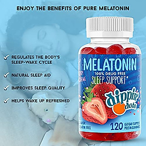 Dippin' Dots - Melatonin Sleep Support Gummies (120 Count) Strawberry Sunset Creme Flavor Chews | 2.5mg Per Gummy Sleep Supplement for Children and Adults | Supplement for faster Faster & Longer Sleep