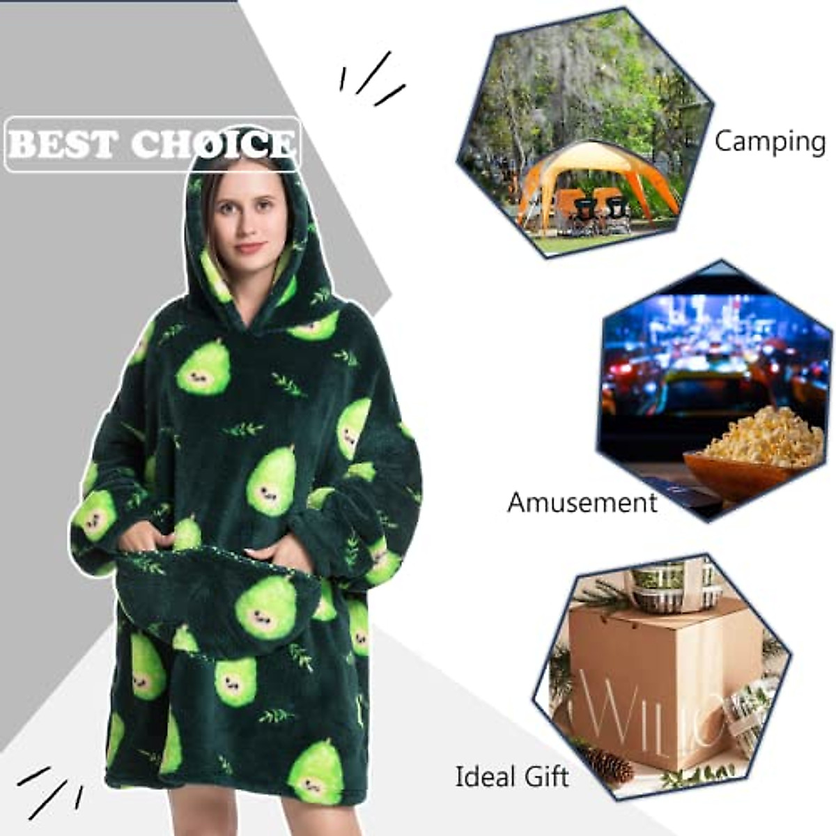 BROTOARD Wearable Blanket Hoodie Oversized Sweatshirt for Adult Women and Girl with Sleeves and Pocket, One Size, Green