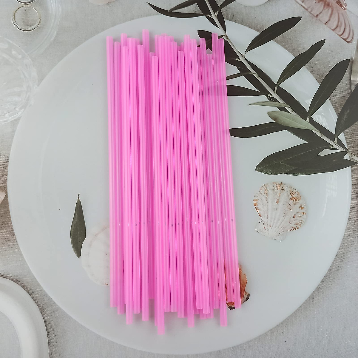 200PCS 10.2 Inches Disposable Decorative Pink Plastic Straws for Birthday Wedding Cocktail Party Supplies (0.23 * 10.2inch) (Pink)