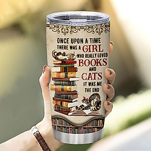 Hyturtle Personalized Book Tumbler Gifts For Women - Birthday Christmas Gifts For Book Lovers - Librarian Gifts - Book Club Gifts - Cat Lover Gifts Custom Name 20oz Stainless Steel Travel Tumbler Cup