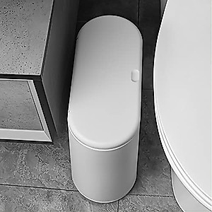 ZENFUN 2.6 Gallon Plastic Trash Can with Press Lid, Oval Slim Wastebasket Garbage Container Bin Bathroom Garbage Can for Living Room, Bedroom, Kitchen, Office, Easy to Clean, White