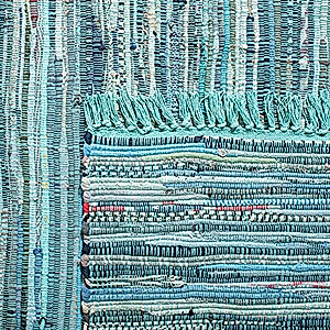 SAFAVIEH Rag Rug Collection 3' x 5' Turquoise / Multi RAR127C Handmade Boho Stripe Cotton Area Rug