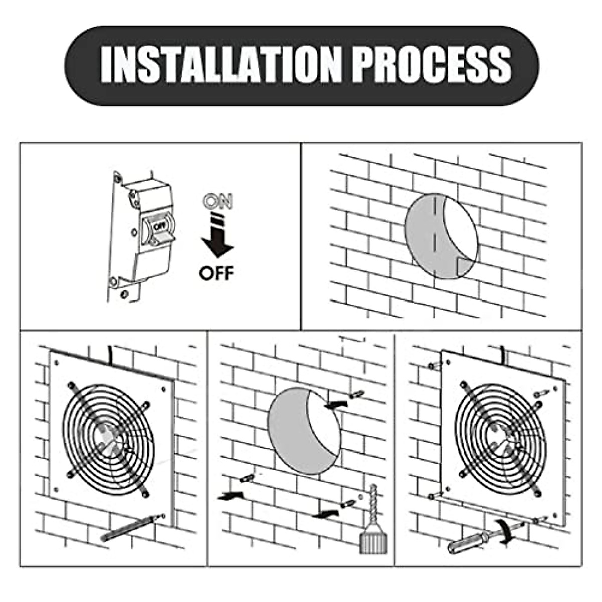 RLOZUI Exhaust Fan, 8 Inch 500 CFM Wall Mounted Vent Fans,Exhaust Shutter Fan for Bathroom Attic Kitchen Window Basement 110V 80W (8 inch, Black)