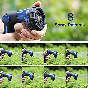 FANHAO Garden Hose Nozzle 100% Heavy Duty Metal Water Hose Sprayer with 8 Spray Patterns, High Pressure Spray Nozzle with Thumb Control, On Off Valve for Watering Plants, Washing Cars & Pets, Blue