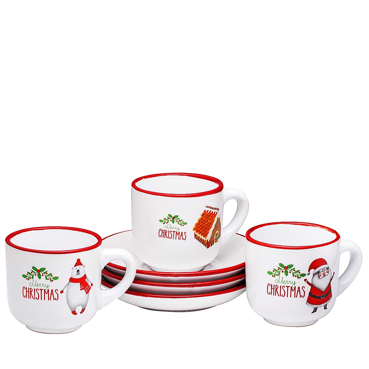 Bruntmor Gift Choice: Espresso Cups And Saucers Set Of 4. Small 4 Ounce Stackable Espresso Cups With Rack. Stacking Espresso Coffee Cup Of 4. Theme, 4 Oz