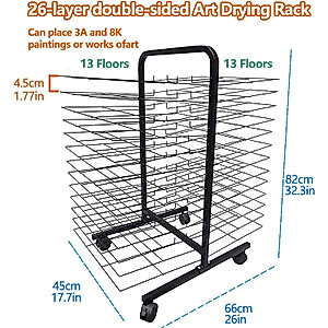CENAP Art Drying Rack, 26 Tier Mobile Classroom Drying Rack with Wire Rack for Art Studio and Home Use, Drying and Printing Rack