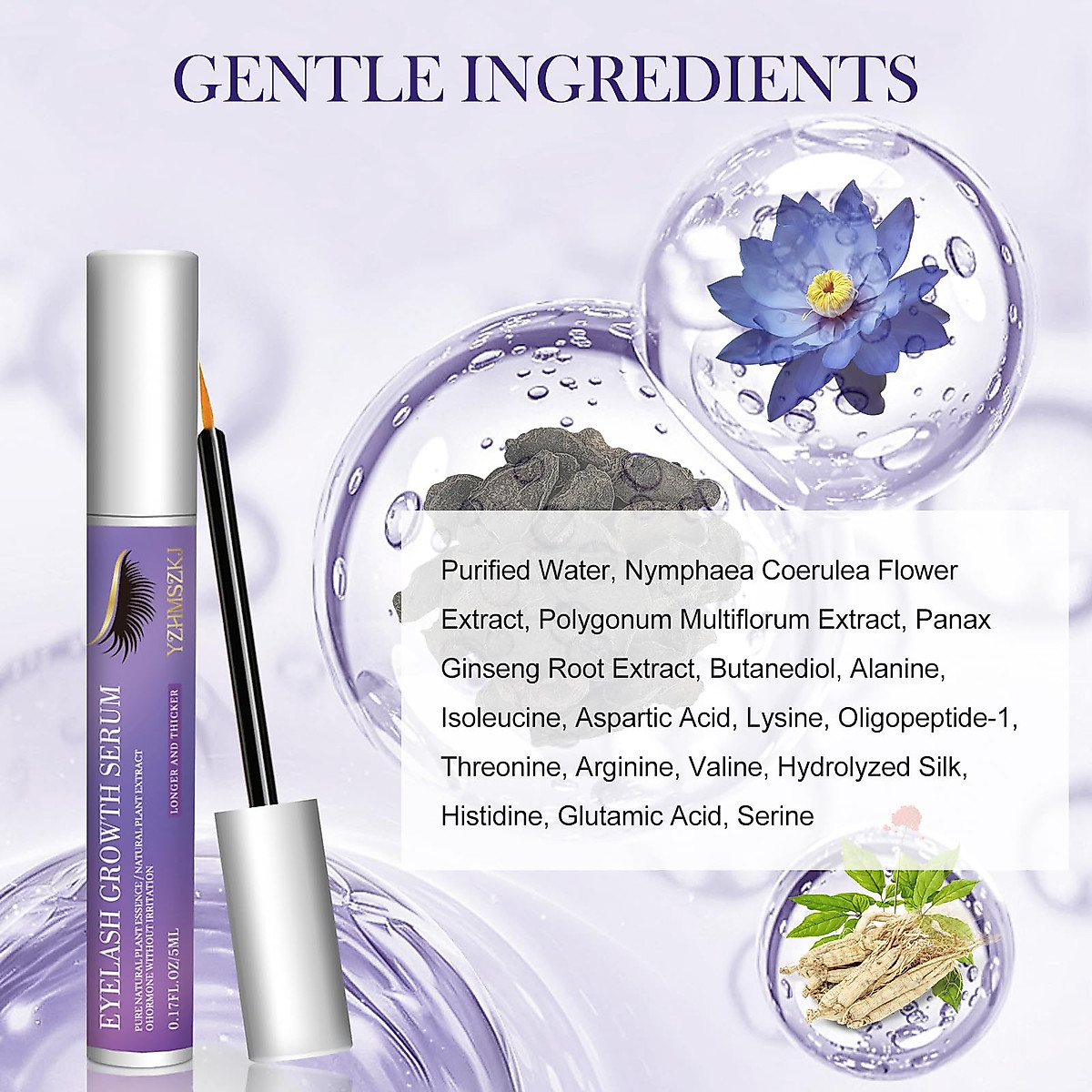 Eyelash Growth Serum, Eyelash Serum to Grow Lashes Or Brows, 5ml Irritation-Free Lash Serum for Longer Thicker Healthier and Fuller Looking Natural - Eyelash Serum Vegan & Cruelty-Free