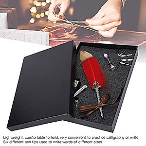 GLOGLOW Feather Pen Set, Vintage Calligraphy Writing Pen Kit with 5pcs Replacement Nib, Seal, Empty Ink Bottle for Office Stationery(Red)