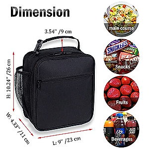 EASTVIO Black Lunch Box for Teens Boys Kids Men Insulated Thermal Tote Cooler Bag for Girls Women- Portable, Lightweight, Durable and Reusable