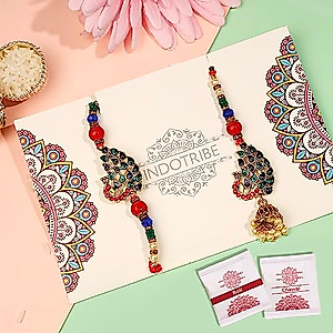 IndoTribe Set Of 2 Rakhi For Brother And Bhabhi Rakhi For Brother Rakhi Set Rakhee For Brother Sister Bracelets Rakhi Gifts For Brother Lumba Rakhi For Bhabhi Rakhi With Roli Chawal Rakhi Set rakhi