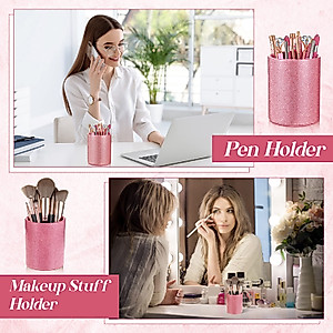 Sabary 8 Pcs Ballpoint Pens with Pen Holder for Desk Metal Crystal Diamond Pen Glitter Pencil Holder Fancy Pens Black Ink Bling Desk Organizer for Women Girls Office School Wedding Gifts (Pink)