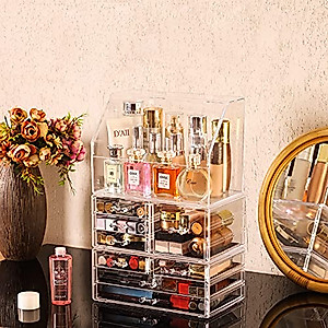 Makeup Organizers and Storage With Lid,Dustproof Waterproof Design Make up Organizer for Bathroom Countertop With 8 Drawers For Beauty Product,Skincare,Lotions,Perfume Cosmetic Storage Case