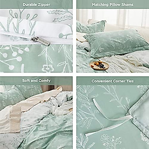 Bedsure Duvet Cover Queen Size - Reversible Floral Duvet Cover Set with Zipper Closure, Green Bedding Set, 3 Pieces, 1 Duvet Cover 90"x90" with 8 Corner Ties and 2 Pillow Shams 20"x26"