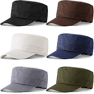 6 Pieces Military Style Hat Cadet Cap Army Fitted Basic Army Hat Vintage Military Cap Adjustable Costume Cotton Twill Flat Top Hats for Men Women, Solid Color