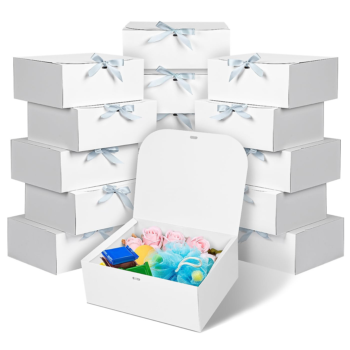 WLUSEAXI 15Pack Gift Boxes with Lids for Presents, 10x8x4 Inch Bridesmaid Proposal Box, White Gift Boxes with Ribbon for Bride Shower, Birthday, Wedding, Party, Graduation Gift