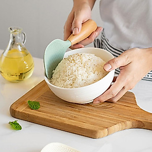 MAGICLULU Silicone Rice Spoon Kitchen Utensils Cooking Ladle Wooden Rice Paddle Rice Spatula Korean Rice Paddle Rice Serving Spoon Scoop Reusable Rice Spoon Wood Tablespoon Handle
