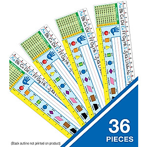 Carson Dellosa 30-Piece 17 1/2” x 4” Quick Stick Traditional Manuscript Name Tags for Classroom, Adhesive Name Plates for Student Desks, Classroom Name Tags With Ruler, Shapes, Numbers, and Alphabet