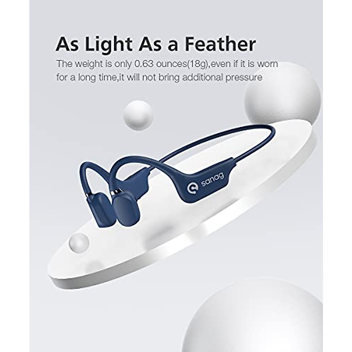 Sanag Open-Ear Wireless Earphones Air Conduction Headphones Bluetooth 5.0 with Mic,Titanium Lightweight,Waterproof,Music Answer Phone Call for Running Hiking Driving Cycling