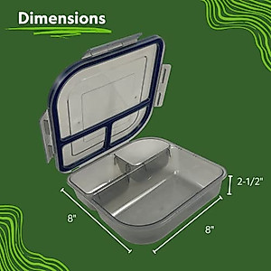 MyGo Container Small To-Go 3-Compartment Food Container, 8" x 8" x 2-1/2", Reusable, Microwave Safe, Smoke/Blue