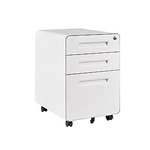 FLEXISPOT Metal File Cabinet for Under Desk Storage Mobile 3 Drawer File Cabinet Round Corner Design Filing Cabinets for Home Office,White